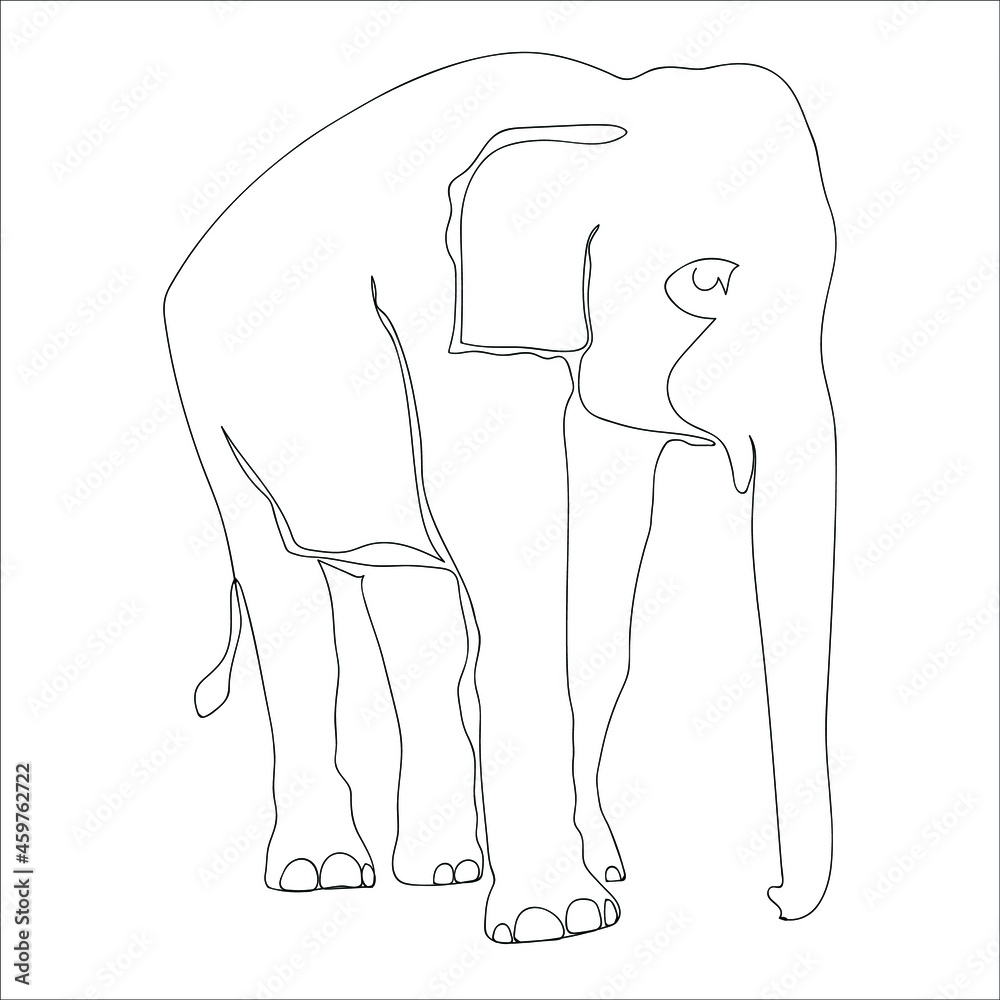 Continuous one line drawing of elephant, Vector illustration line art ...