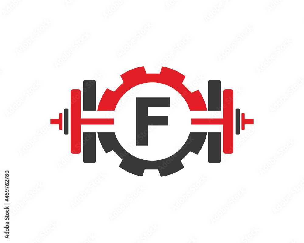 Fitness Gym Logo On Letter F. Fitness Club Icon With Exercising ...