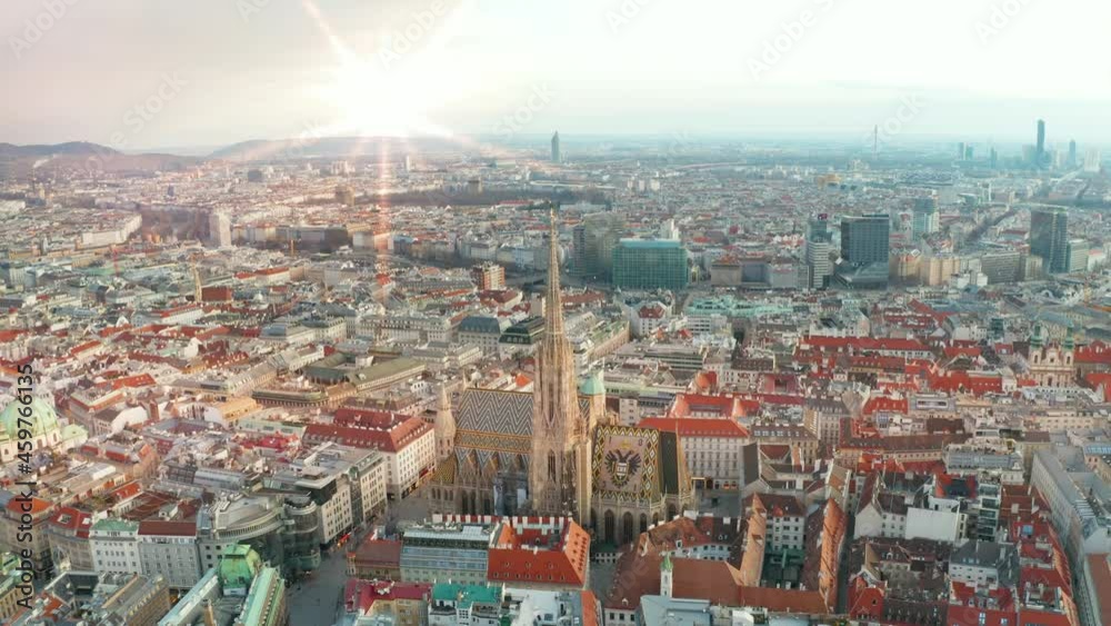 Vienna aerial birds view, venice austria skyline in 4k. Church ...