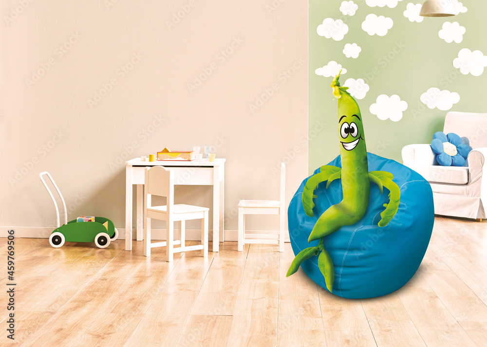 Measuring green beans. Wall ruler. Photo manipulation. Cartoon fresh ...