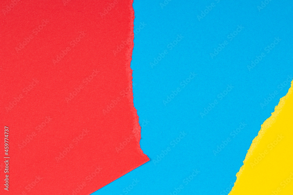 Torn grunge ripped yellow, blue, red geometric paper collage background ...