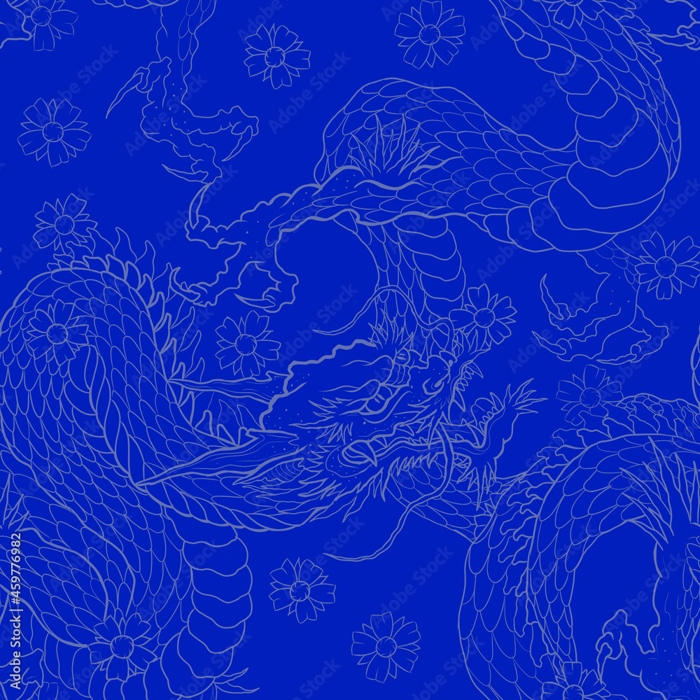 Japanese Dragon Seamless Pattern for party, anniversary, birthday ...