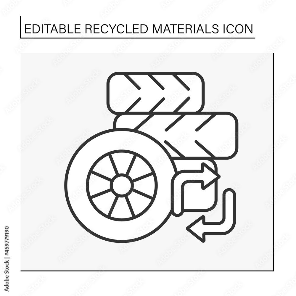 Rubber recycling line icon. Tires disposal. Recycled materials concept ...