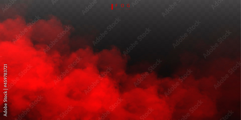 Red fog or smok. Realistic fog. Atmosphere mist effect and smoke clouds ...