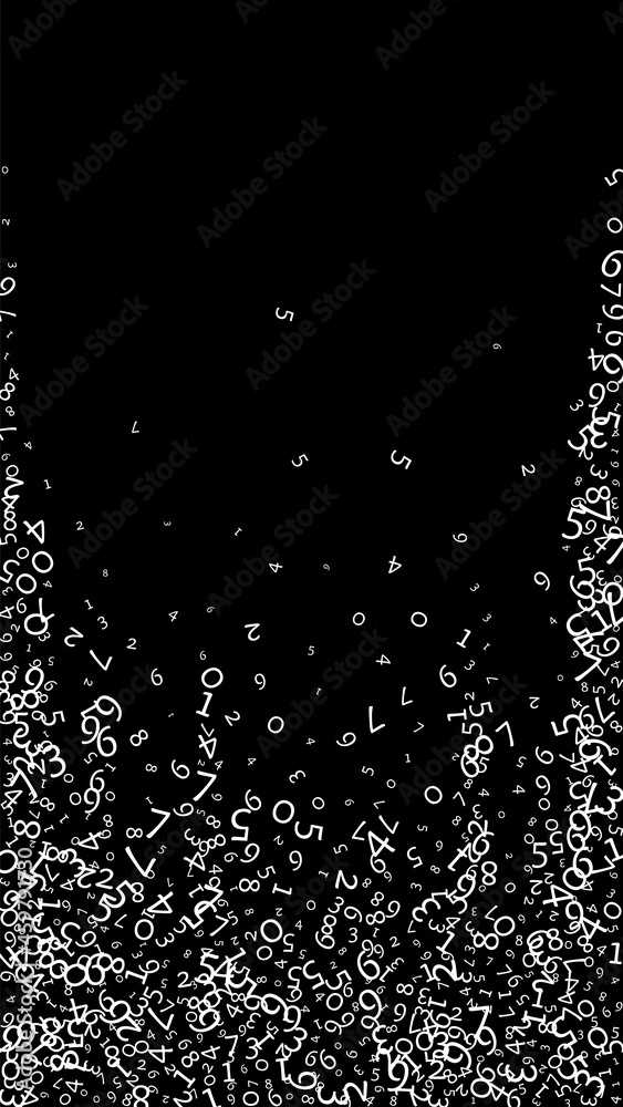 Falling numbers, big data concept. Binary white messy flying digits ...