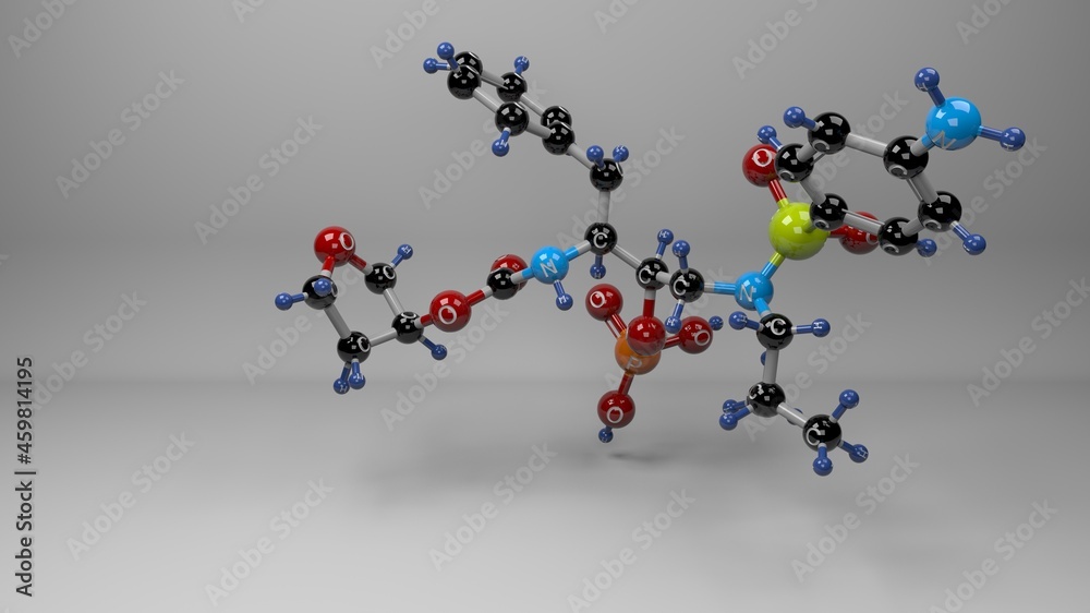 Fosamprenavir molecule. Molecular structure of telzir, prodrug form of ...