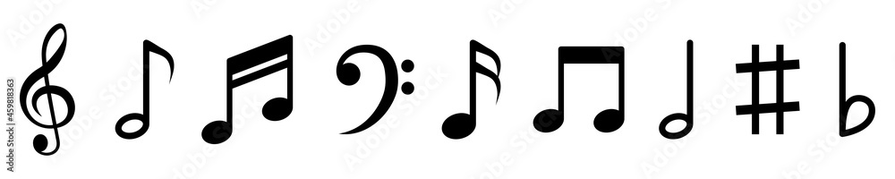 Music note icon set. Music note symbol. Song, melody or tune vector ...