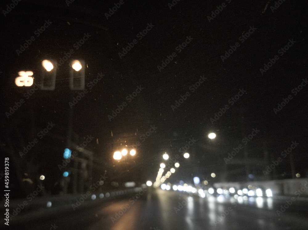 drunk vision on road, view form the car are blur lighting, Traffic ...