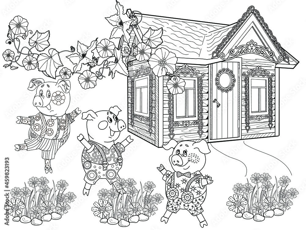 Coloring Pages. Three little pigs, Fairy tale. Coloring book. Page one ...