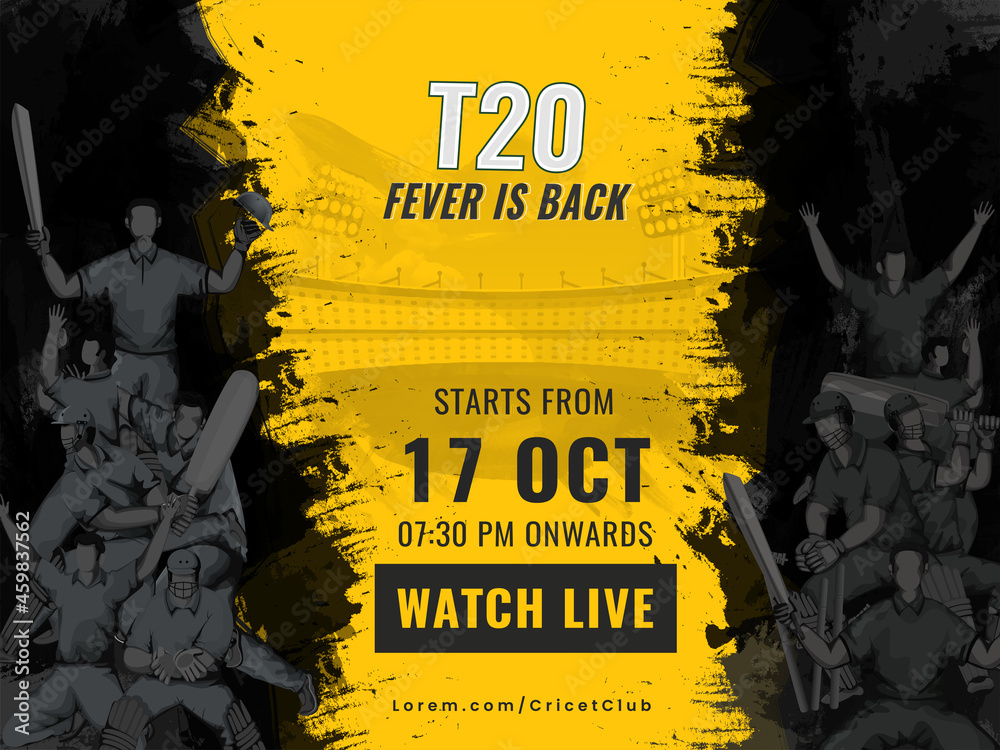 T20 Fever Is Back Based Poster Design With Cricket Players On Yellow ...