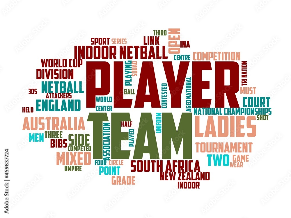 indoor netball wordcloud concept, wordart, sport,netball,indoors,game ...