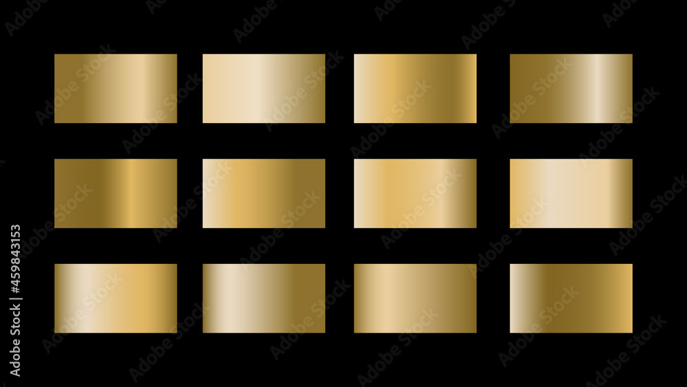 gold gradient color swatches set isolated on black background for ...