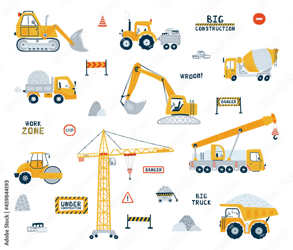 Set construction vehicle isolated on white background. Illustration ...