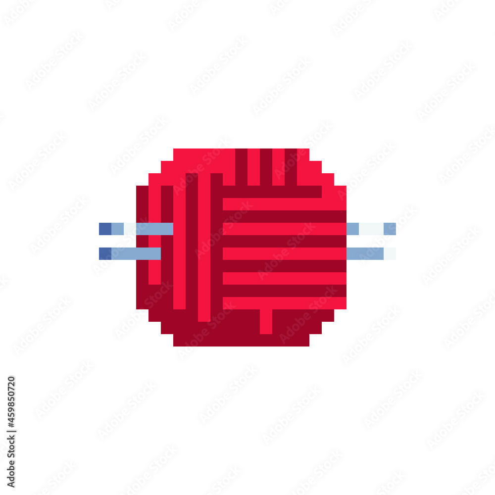 Knitting wool ball with needles. Symbol, logo needlework. Pixel art ...