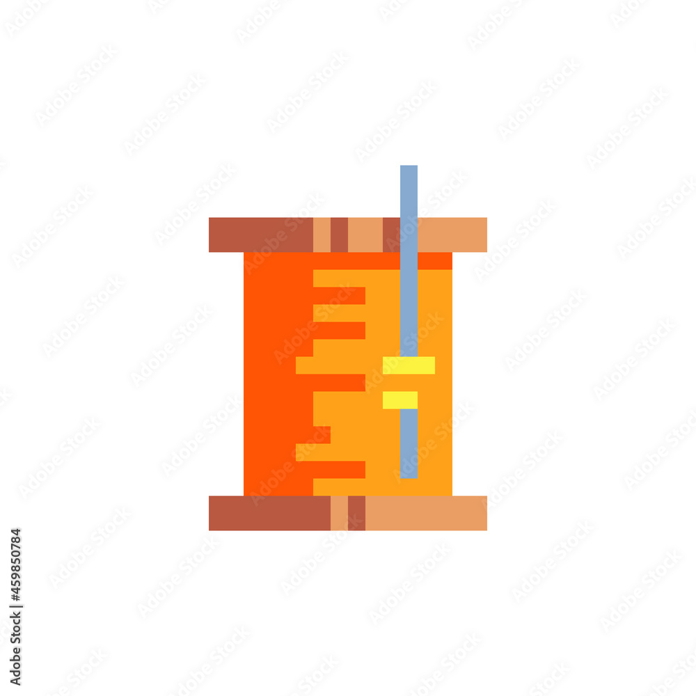 Thread yellow spool and needle. Pixel art abstract icon. Tailor shop ...