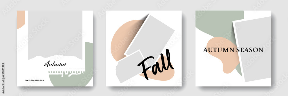 Minimalist social media post layouts with photo frames and placeholders ...