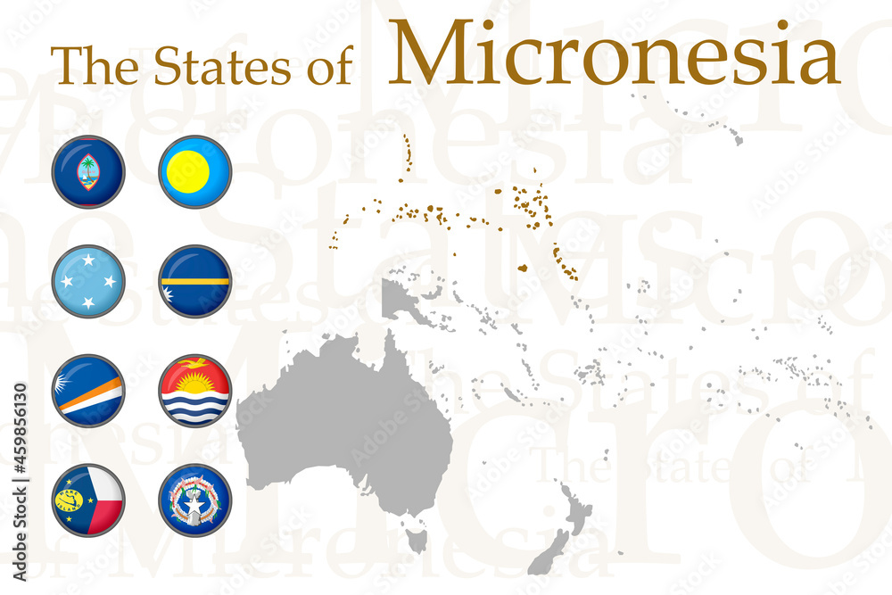 A set of flags of Micronesia on a white background. Vector image of the ...