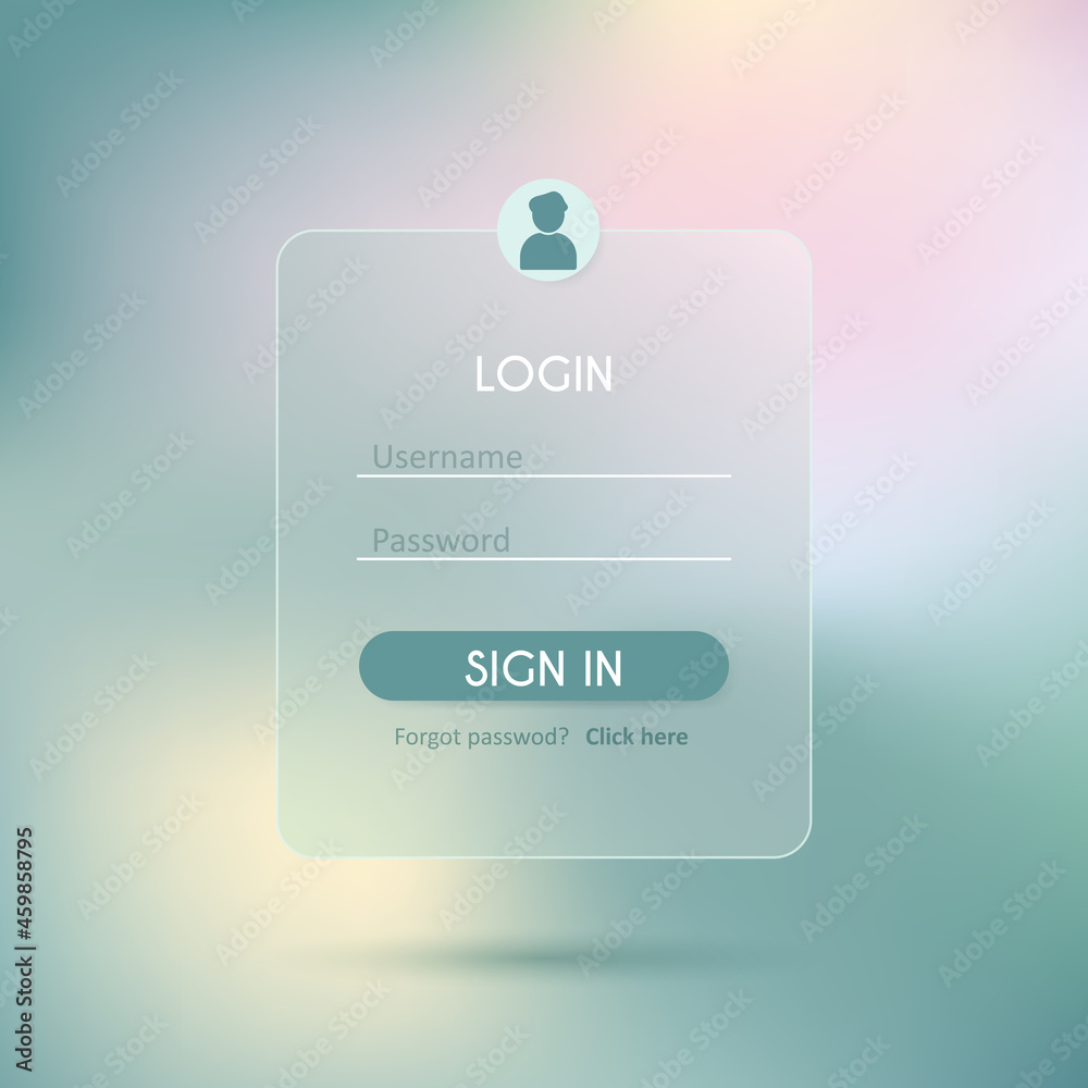 Glassmorphism vector concept. Glass effect login page. Mobile app login ... Glassmorphism vector concept. Glass effect login page. Mobile app login ...
