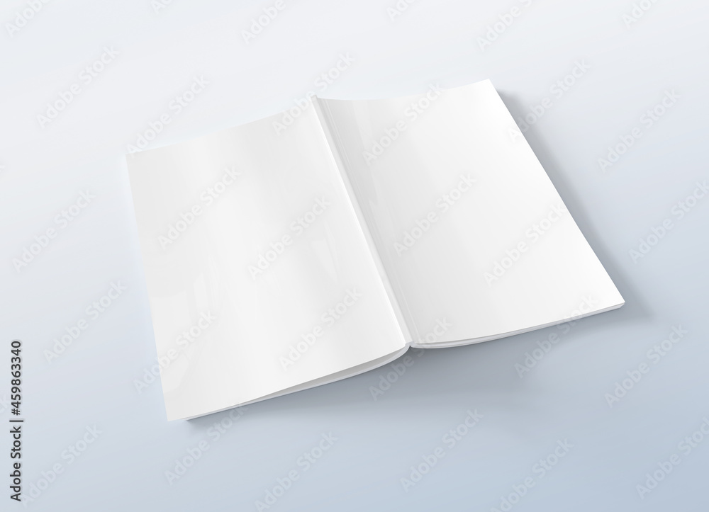 Open magazine cover mockup isolated on grey background 3d rendering ...