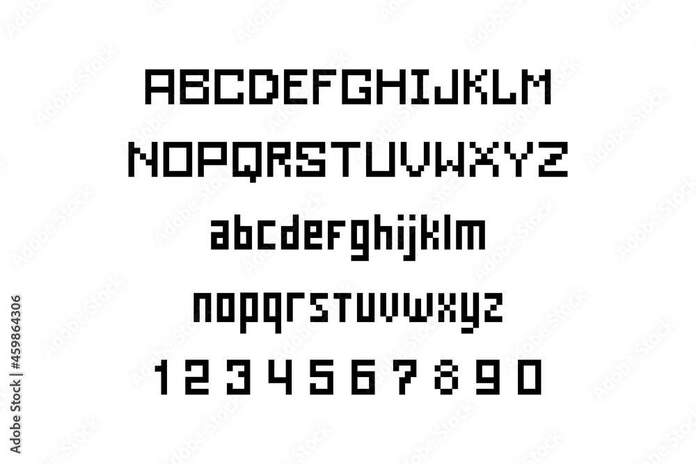 Pixel Font, Alphabet, letters and numbers. flat style. isolated on ...