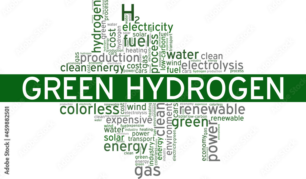 Green hydrogen - H2 vector illustration word cloud isolated on white ...