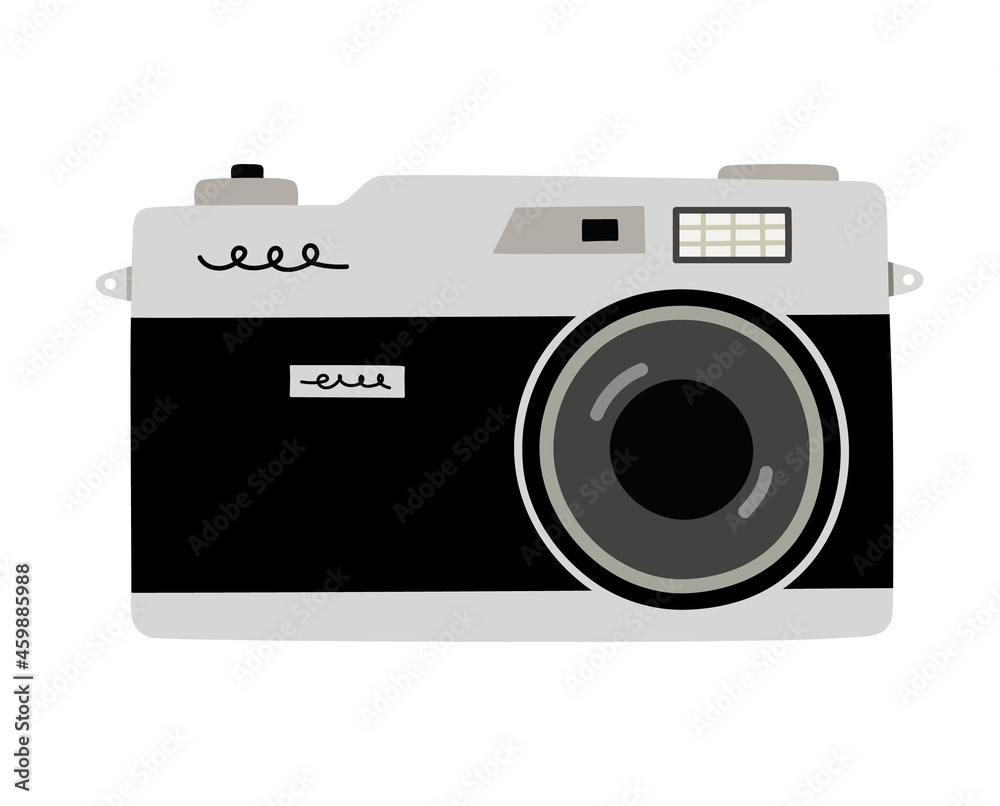 Hand-drawn black and gray film photo camera. Retro, vintage camera ...