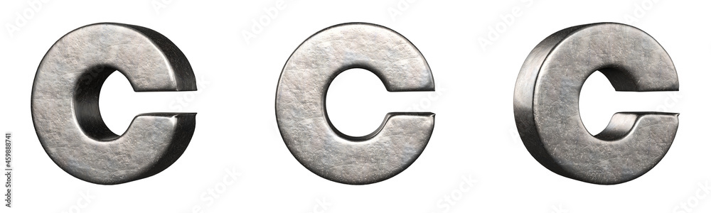 Letter C from a scratched iron letters collection. Isolated. 3D ...