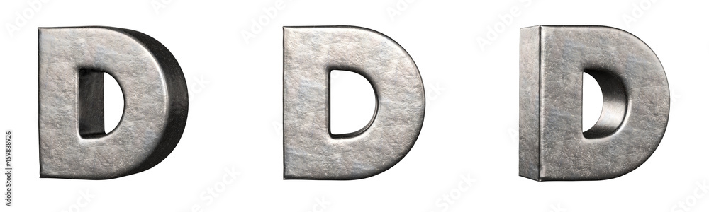 Letter D from a scratched iron letters collection. Isolated. 3D ...