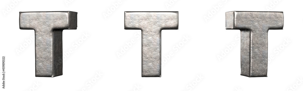Letter T from a scratched iron letters collection. Isolated. 3D ...