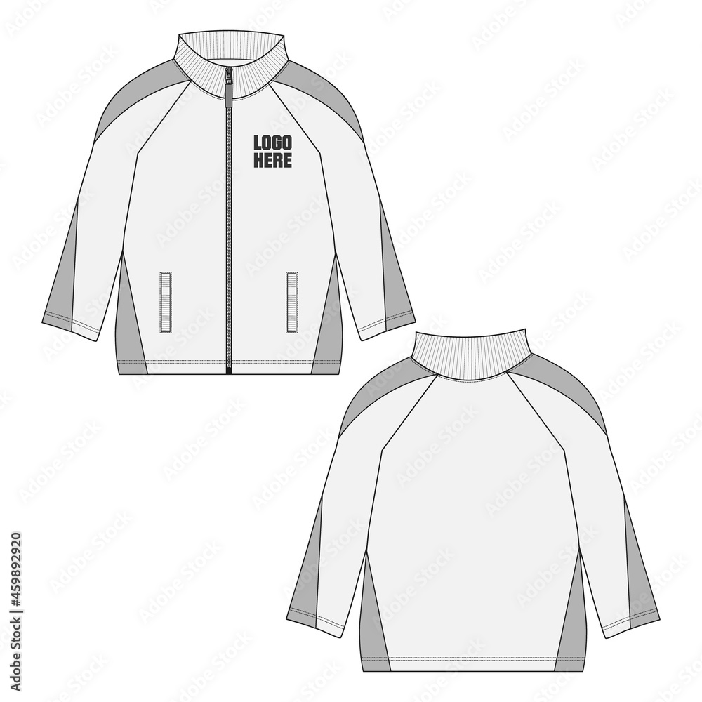 Two tone Grey, white long sleeve jacket with pocket, Zipper overall ...