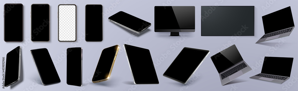 Vector minimalistic 3d isometric illustration set device. Smartphone ...