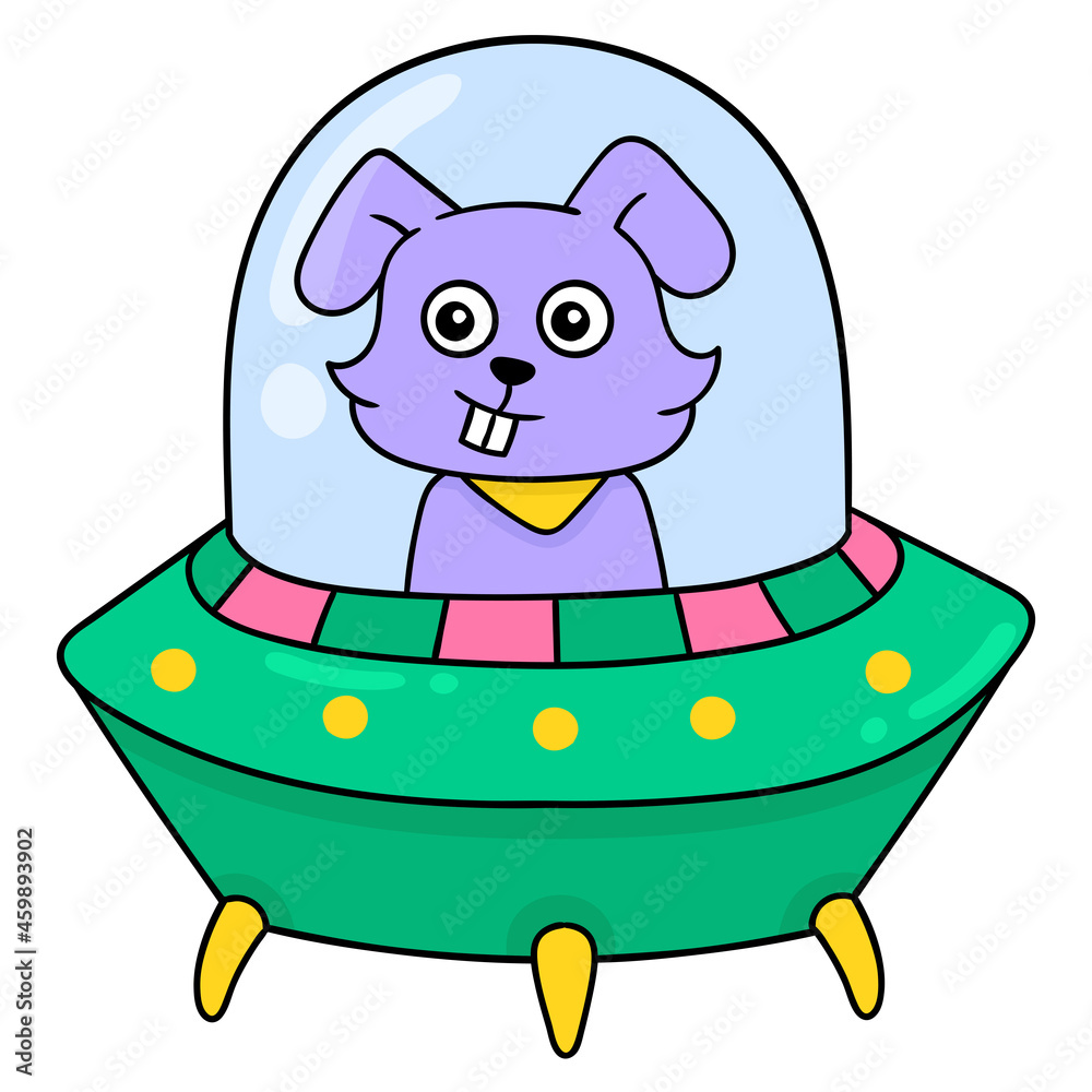 alien bunny is flying on a spaceship, doodle icon image kawaii Stock ...