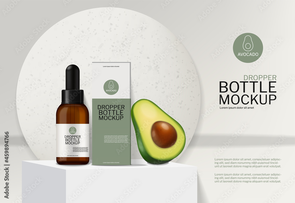 Avocado oil cosmetics vector realistic. Label design mock up. Product ...