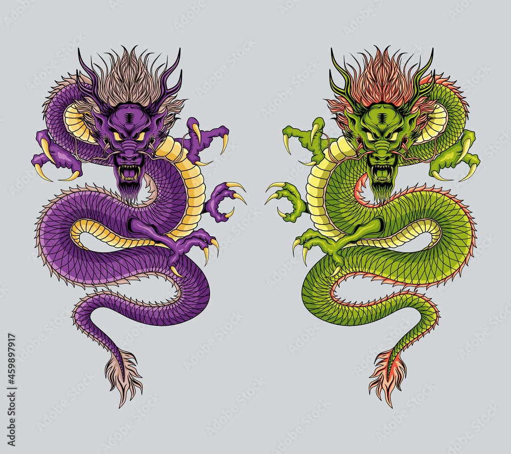 Two different color chinese dragon illustration artwork Stock Vector ...
