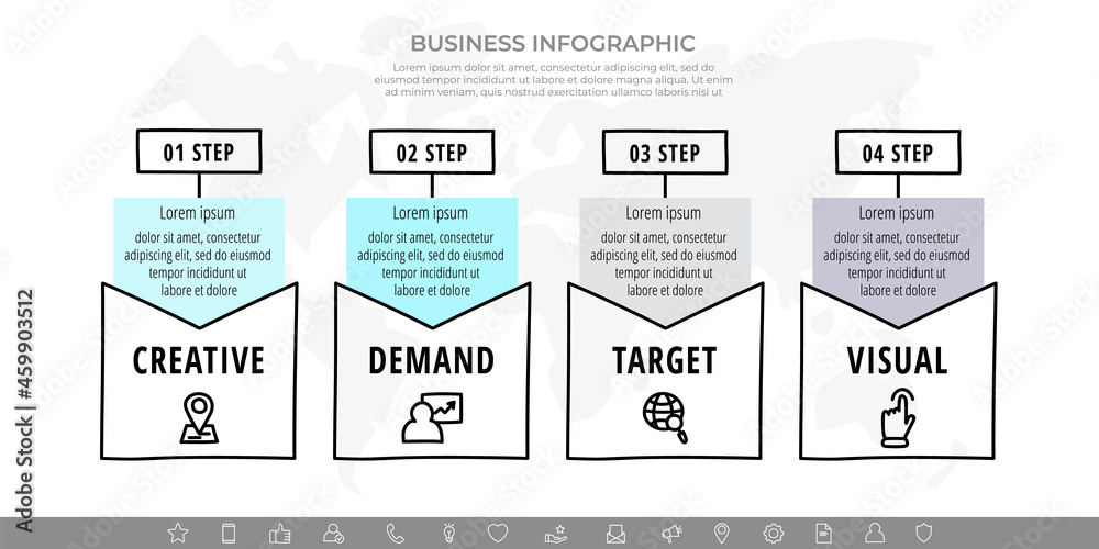 Hand-drawn vector infographics with four icons. Modern timeline ...