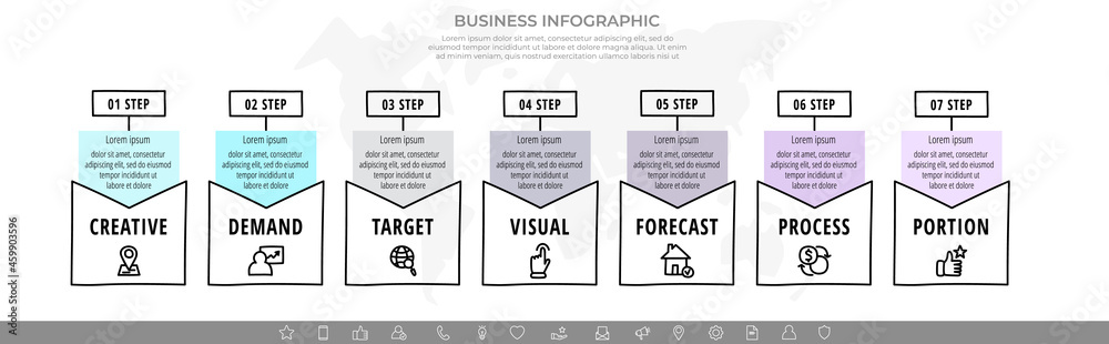 Hand-drawn vector infographics with 7 icons. Modern timeline template ...