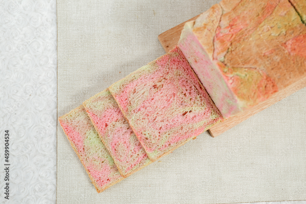 Rainbow on toasted bread. Rainbow bread toast. Stock Photo | Adobe Stock