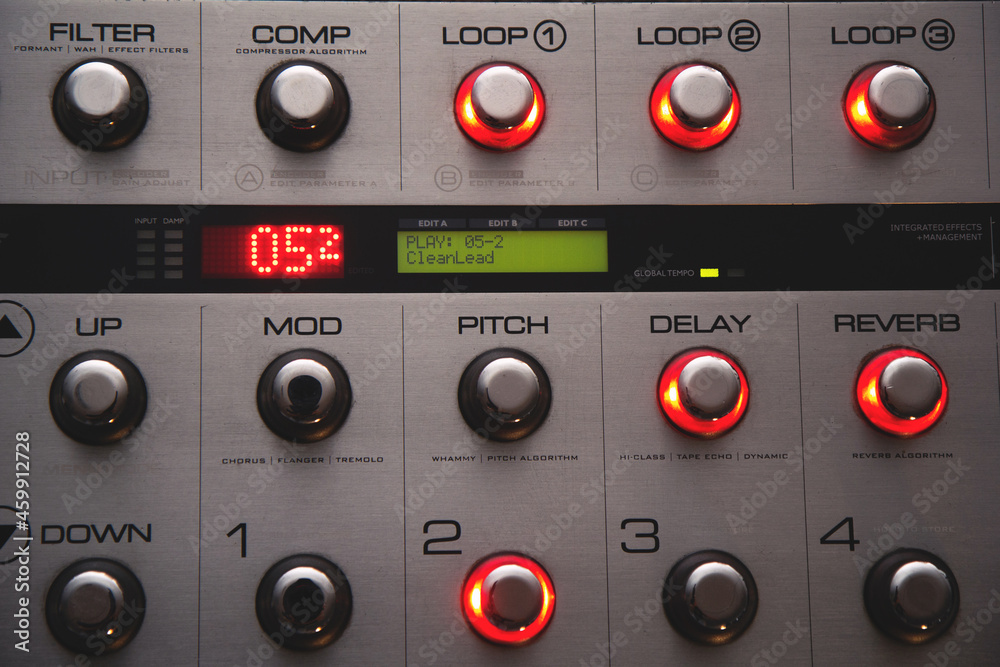 Foot controller in recording studio, work on music in progress: filter ...