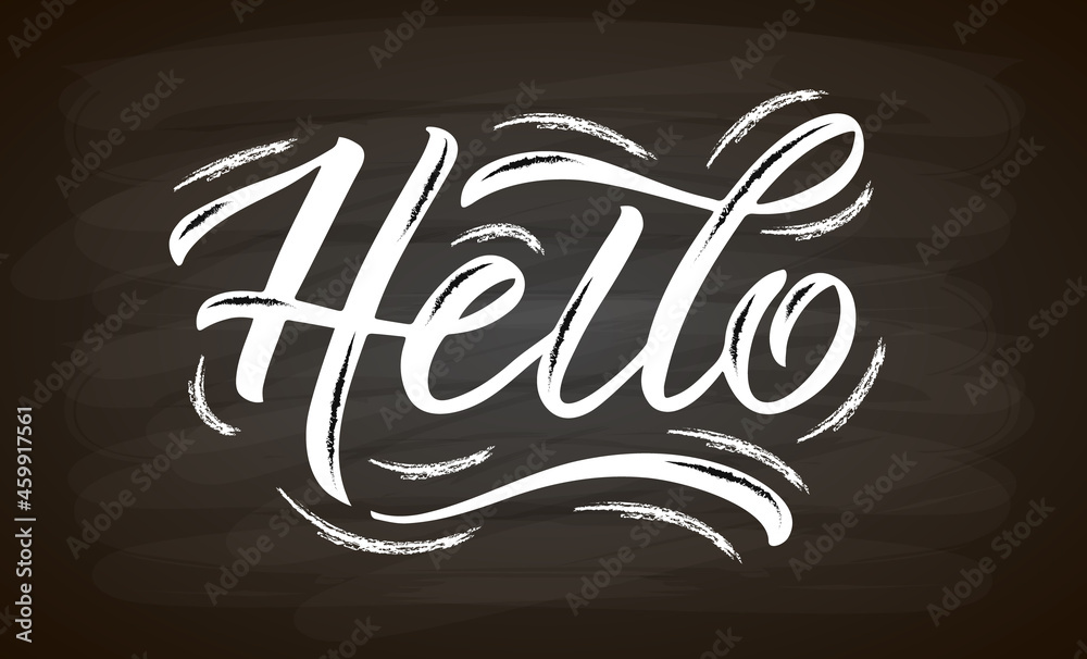 Hand sketched hello lettering typography. Handwritten inspirational ...