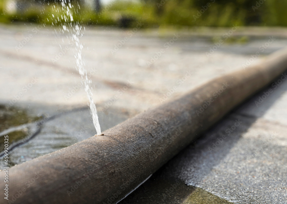 Damaged Fire Hose - water spray, water flows from the fire Hydrant ...