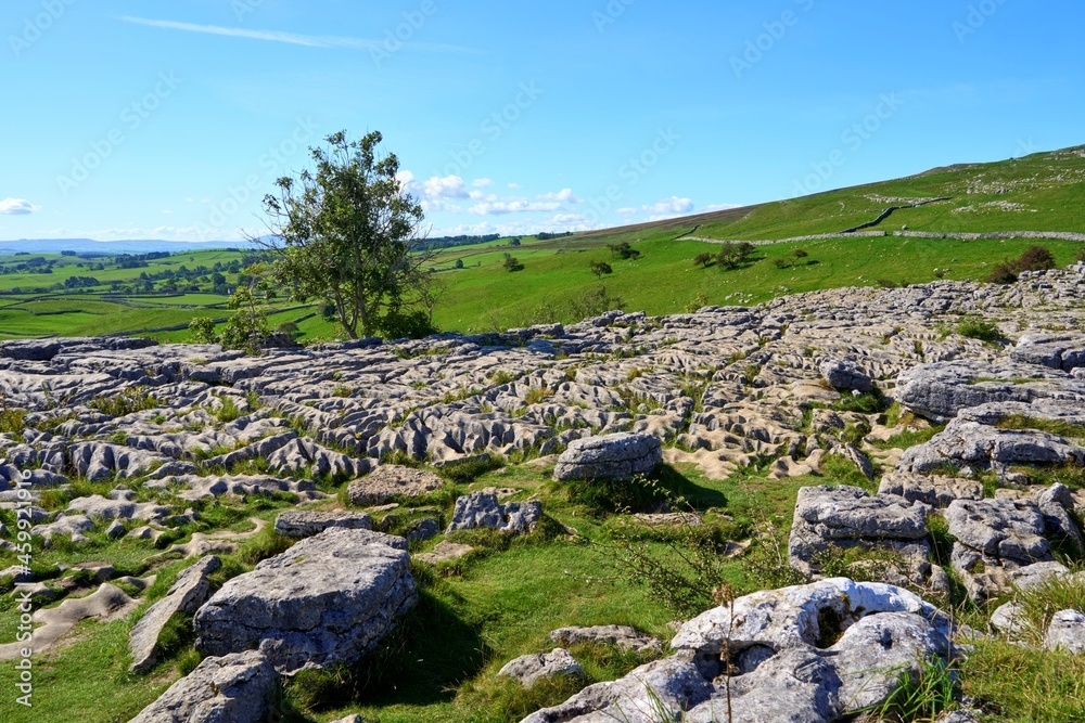 Malham cove limestone pavement in the North Yorkshire Dales National ...
