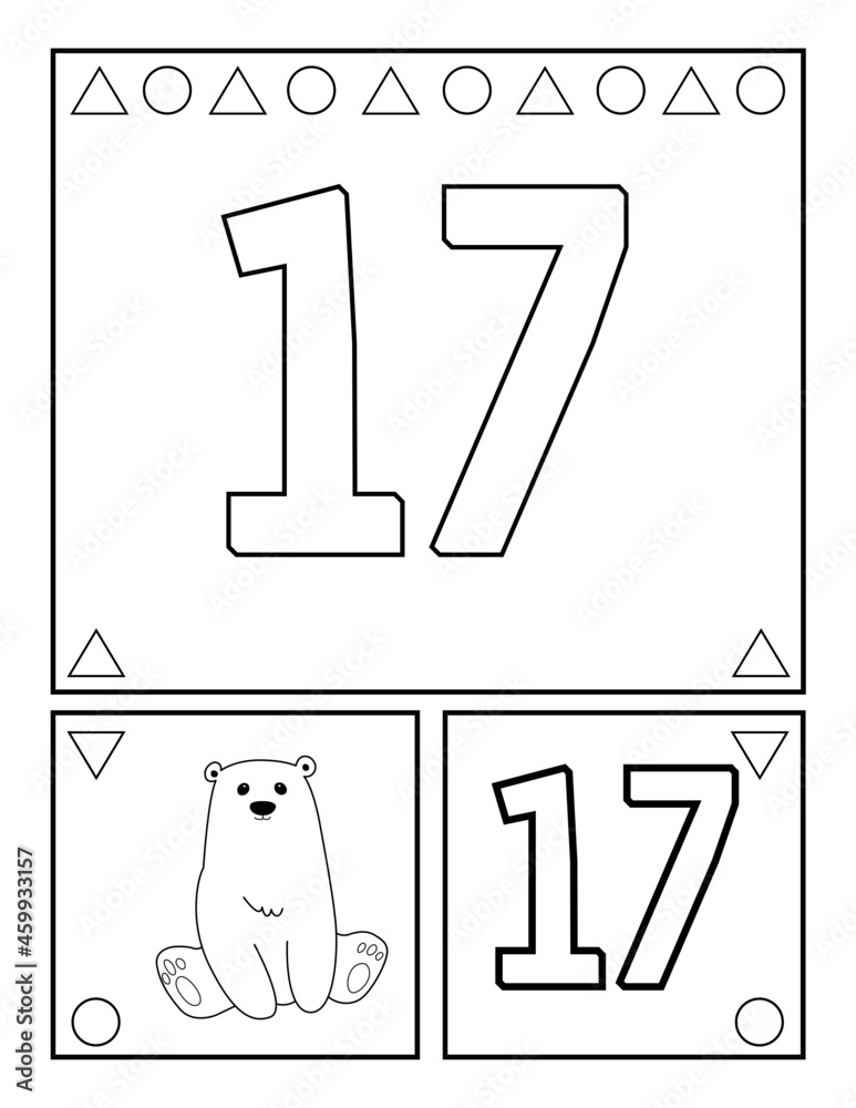 Number seventeen, numbers coloring book for toddlers, activities, For ...