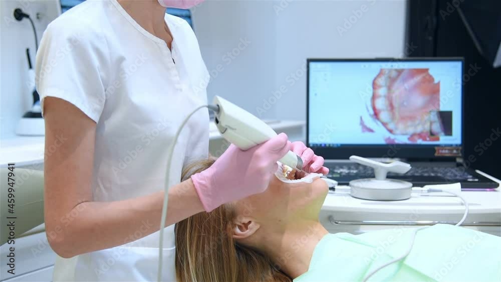 Dentist Using 3D Dental Intraoral Scanner For Scanning Teeth Patient's ...