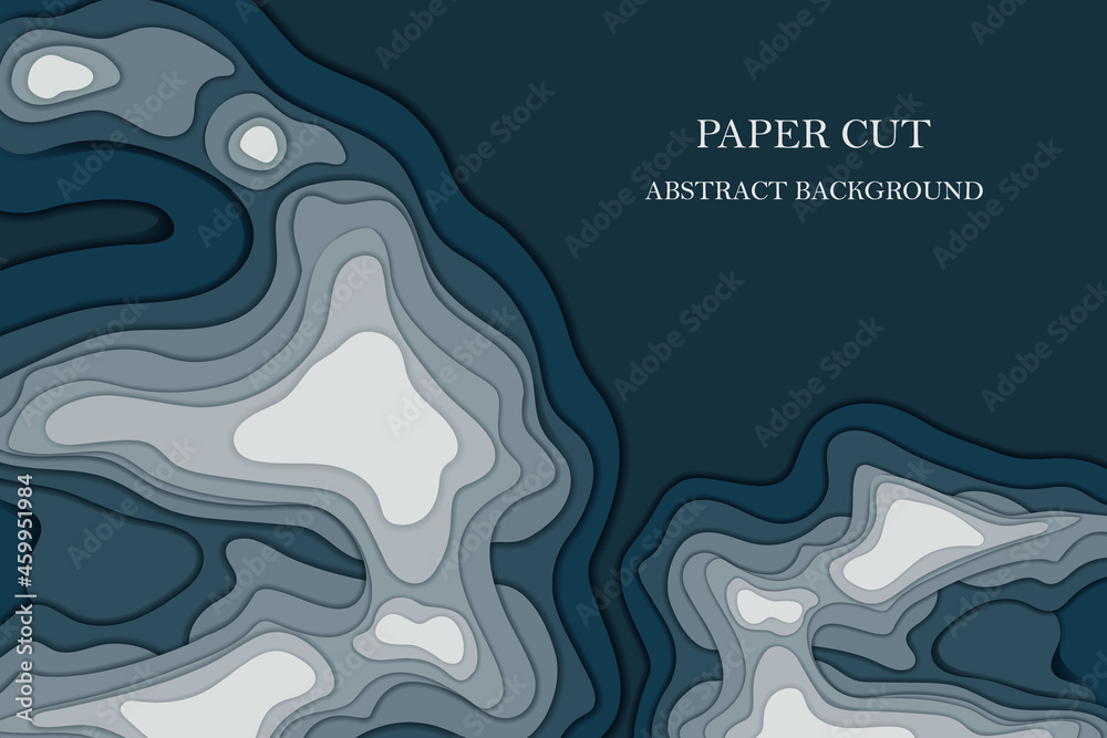 Paper cut river and fish.Top view of the water stream and shore .Nature ...