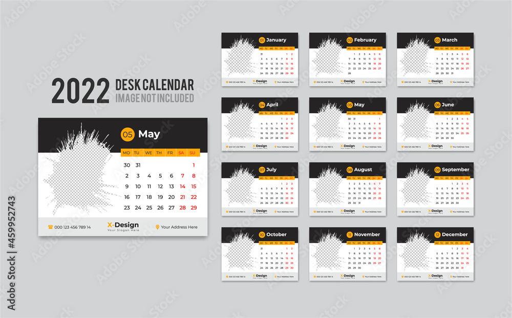 Print Ready Desk Calendar Template for 2022 Year, Desktop Monthly ...