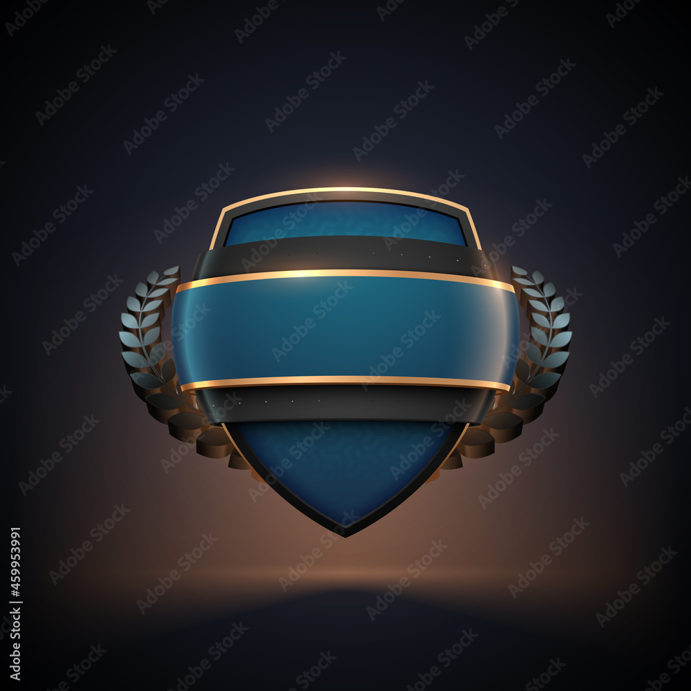 Blue gold and black shield template with wreath Stock Vector | Adobe Stock