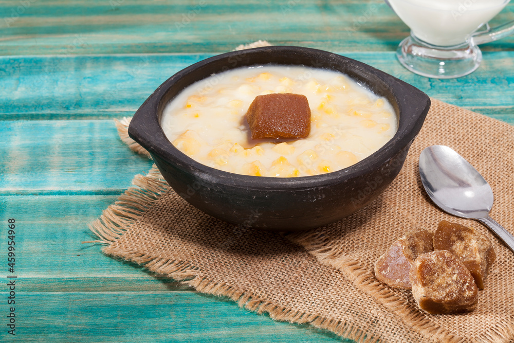 Mazamorra - Typical Colombian Food; Mazamorra With a Pieces Of Panela ...