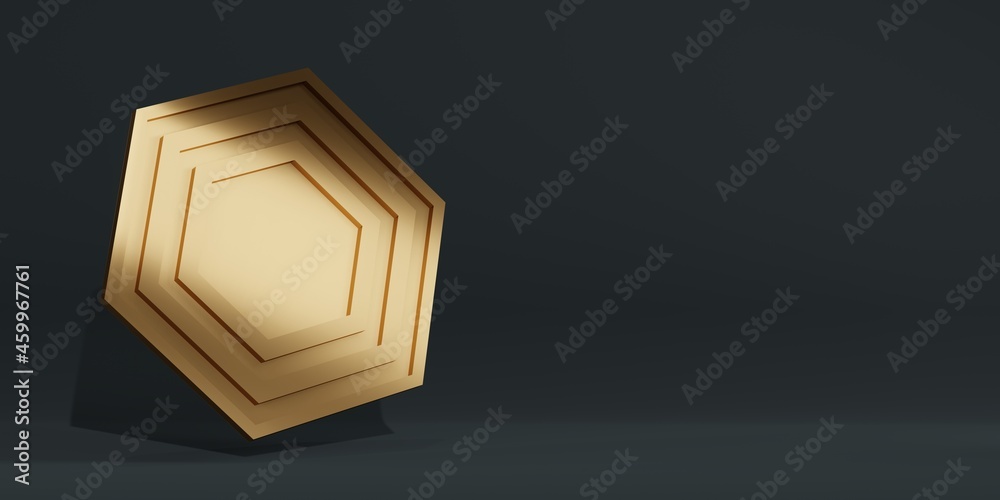 Hexagonal gold leaf floats above the dark scene for decorating text and ...