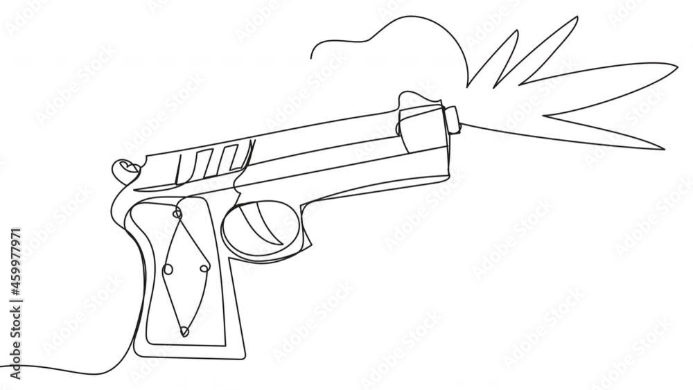 Self-drawing big pistol one line on a white background. American ...