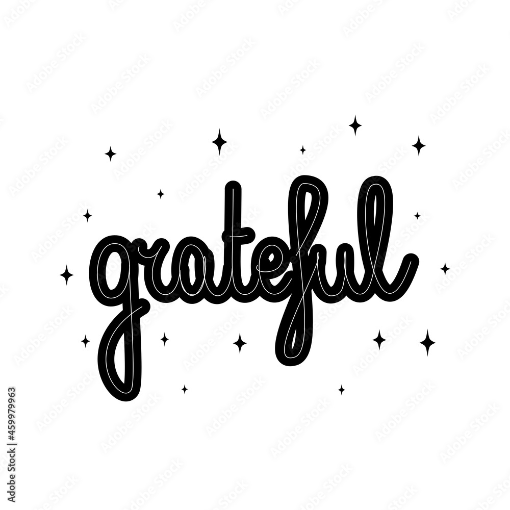 cute cursive hand drawn lettering grateful word vector illustration ...